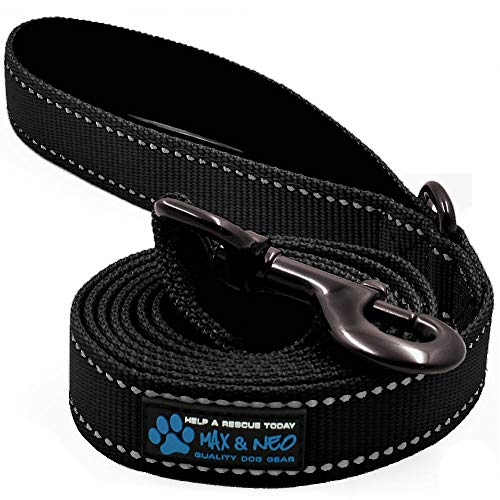 Max and Neo Reflective Nylon Dog Leash - We Donate a Leash to a Dog Rescue for Every Leash Sold (Black, 6x1)