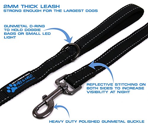 Max and Neo Reflective Nylon Dog Leash - We Donate a Leash to a Dog Rescue for Every Leash Sold (Black, 6x1)