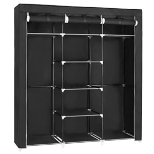 songmics portable clothes closet, non-woven fabric wardrobe with 2 hanging rods, 9 shelves, storage organizer, black uryg12h