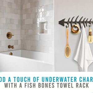 Comfify Decorative Fish Bones Wall Mounted Towel Rack Stylish Cast Iron Hanger with 4 “Fish Bones” Hooks for Towels, Robes and More - Includes Screws and Anchors - in Brown