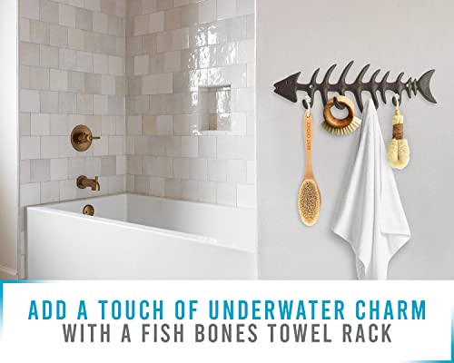 Comfify Decorative Fish Bones Wall Mounted Towel Rack Stylish Cast Iron Hanger with 4 “Fish Bones” Hooks for Towels, Robes and More - Includes Screws and Anchors - in Brown