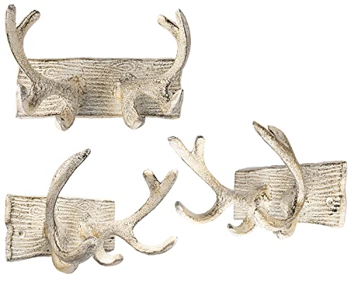 Comfify Vintage Cast Iron Deer Antlers Wall Mounted Hooks Antique Finish Metal Clothes Hanger Rack w/Hooks Deer Antlers Shape | Includes Screws and Anchors | in Antique White