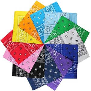 paper impressions 12 piece bandana assorted vibrant colors and paisley patterns-100 pct cotton