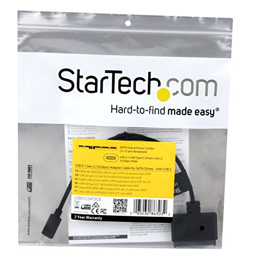 StarTech.com USB C to SATA Adapter - External Hard Drive Connector for 2.5'' SATA Drives - SATA SSD / HDD to USB C Cable (USB31CSAT3CB) Black