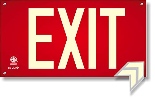 Photoluminescent Exit Sign Red W/Holes and Hardware - Aluminum - UL 924 Code Approved/IBC/NFPA 101) Made in USA | NightBright USA Part Number ULR-050-HH