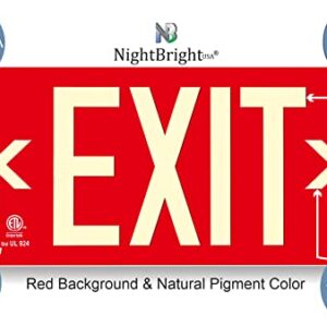 Photoluminescent Exit Sign Red W/Holes and Hardware - Aluminum - UL 924 Code Approved/IBC/NFPA 101) Made in USA | NightBright USA Part Number ULR-050-HH