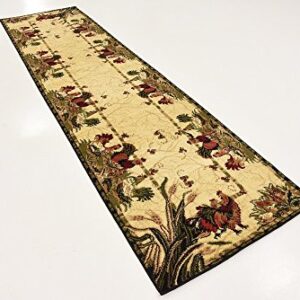 Unique Loom Barnyard Collection Area Rug - Farm (2' 7" x 10' Runner, Cream/ Black)