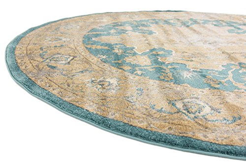 Unique Loom Aurora Collection Over-Dyed, Abstract, Botanical Southwestern, Transitional Area Rug, 8 ft x 8 ft, Teal/Beige