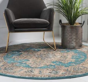 Unique Loom Aurora Collection Over-Dyed, Abstract, Botanical Southwestern, Transitional Area Rug, 8 ft x 8 ft, Teal/Beige