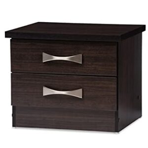 Baxton Studio Wholesale Interiors Colburn 2 Drawer Finish Wood Storage Nightstand Bedside Table, Medium, Dark Brown