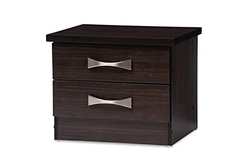 Baxton Studio Wholesale Interiors Colburn 2 Drawer Finish Wood Storage Nightstand Bedside Table, Medium, Dark Brown