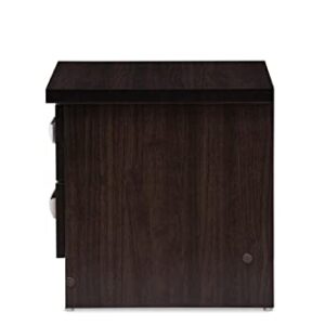 Baxton Studio Wholesale Interiors Colburn 2 Drawer Finish Wood Storage Nightstand Bedside Table, Medium, Dark Brown