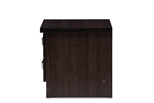 Baxton Studio Wholesale Interiors Colburn 2 Drawer Finish Wood Storage Nightstand Bedside Table, Medium, Dark Brown