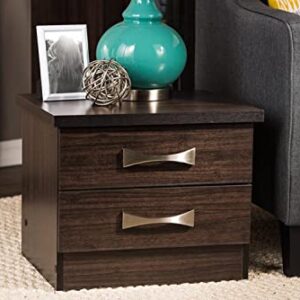 Baxton Studio Wholesale Interiors Colburn 2 Drawer Finish Wood Storage Nightstand Bedside Table, Medium, Dark Brown