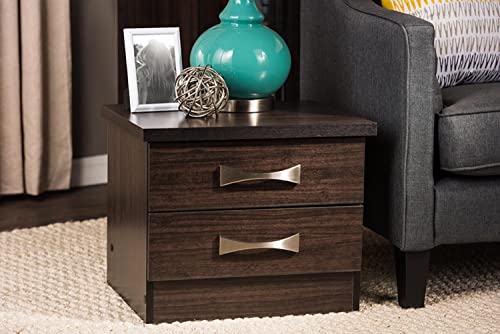 Baxton Studio Wholesale Interiors Colburn 2 Drawer Finish Wood Storage Nightstand Bedside Table, Medium, Dark Brown