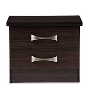 Baxton Studio Wholesale Interiors Colburn 2 Drawer Finish Wood Storage Nightstand Bedside Table, Medium, Dark Brown