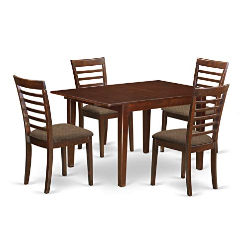 East West Furniture MILA5-MAH-C 5-Piece Kitchen Dining Room Set - 4 Dining Room Chairs with Ladder Back and Linen Fabric Seat - Dining Room Table with Rectangular Top (Mahogany Finish)