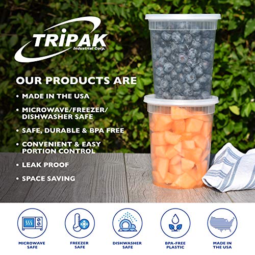 Specialty Quality Packaging TRIPAK Plastic Microwaveable Food Containers with Lids 32 oz BPA Free Stackable Leakproof Microwave/Dishwasher/Freezer Safe