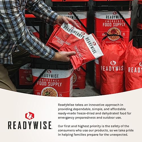 ReadyWise Emergency Food Supply, Freeze-Dried Survival Food for Emergencies, Breakfast, Lunch, and Dinner Entrées, 1 Bucket, 25-Year Shelf Life, 124 Servings Total