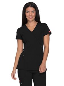 dickies xtreme stretch women scrubs top mock wrap 85956, m, black