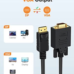 CableCreation Displayport to VGA Cable 6FT, Displayport to VGA Adapter Gold Plated 1080P@60Hz, Standard DP Male to VGA Male Cable, Compatible with Laptop, PC, TV, Projector, Black