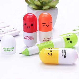 60 PCS Vitamin Pen - Multicolor Pill Shapes Ballpoint Cartoon Emotion Retractable Ball Pens with Smiling Face for Kids Teen Girls Capsule Pens Nurse Gifts Cool College School Supplies Aesthetic Stuff