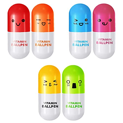 60 PCS Vitamin Pen - Multicolor Pill Shapes Ballpoint Cartoon Emotion Retractable Ball Pens with Smiling Face for Kids Teen Girls Capsule Pens Nurse Gifts Cool College School Supplies Aesthetic Stuff