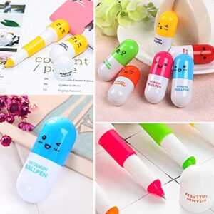 60 PCS Vitamin Pen - Multicolor Pill Shapes Ballpoint Cartoon Emotion Retractable Ball Pens with Smiling Face for Kids Teen Girls Capsule Pens Nurse Gifts Cool College School Supplies Aesthetic Stuff