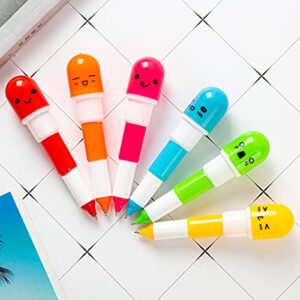 60 PCS Vitamin Pen - Multicolor Pill Shapes Ballpoint Cartoon Emotion Retractable Ball Pens with Smiling Face for Kids Teen Girls Capsule Pens Nurse Gifts Cool College School Supplies Aesthetic Stuff