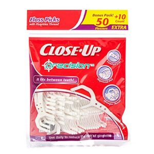 close-up precision floss picks w/ flouridex thread, 60 count, pack of 2 (120 flossers)