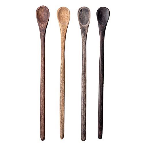 Karma Long Handle Tasting Spoons Set - Long Handle Spoons for Cooking - Wood Kitchen Utensils - Wood - Set of 4