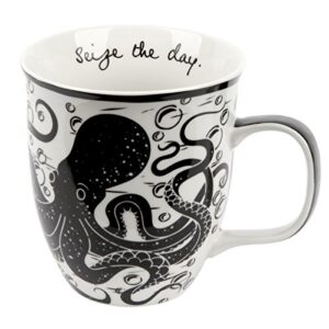 karma gifts 16 oz black and white boho mug octopus - cute coffee and tea mug - ceramic coffee mugs for women and men