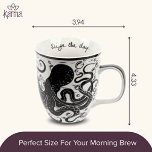 Karma Gifts 16 oz Black and White Boho Mug Octopus - Cute Coffee and Tea Mug - Ceramic Coffee Mugs for Women and Men