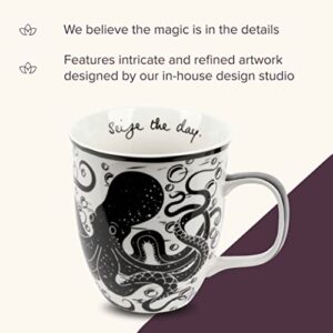 Karma Gifts 16 oz Black and White Boho Mug Octopus - Cute Coffee and Tea Mug - Ceramic Coffee Mugs for Women and Men