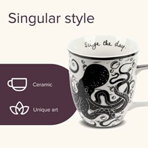 Karma Gifts 16 oz Black and White Boho Mug Octopus - Cute Coffee and Tea Mug - Ceramic Coffee Mugs for Women and Men