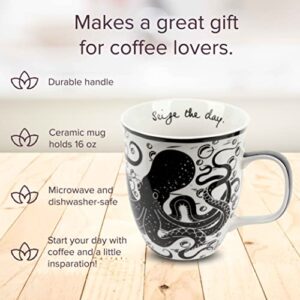 Karma Gifts 16 oz Black and White Boho Mug Octopus - Cute Coffee and Tea Mug - Ceramic Coffee Mugs for Women and Men