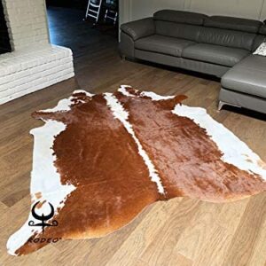 rodeo Brown and White Cowhide Rug Hair on hides Cow Skins Large Size 6X7 ft