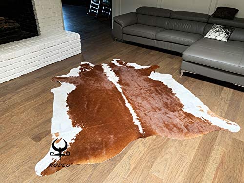 rodeo Brown and White Cowhide Rug Hair on hides Cow Skins Large Size 6X7 ft