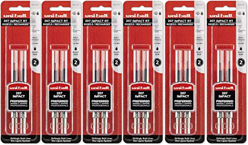 uni-ball Gel uni-ball Impact RT Retractable Pen Refills, Bold Point, Black Ink, Pack of 2, 6 Packs