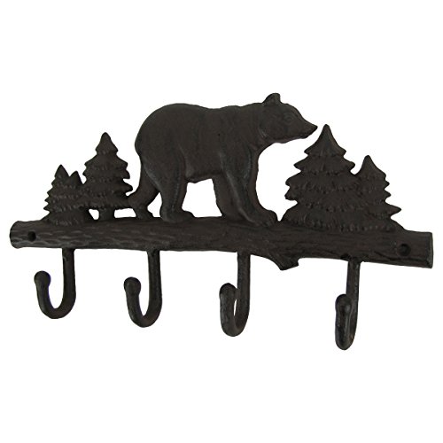 Metal Wall Mount Black Bear Hook 4 Hooks Key Ring Organizer Hat Holder Coat Rack