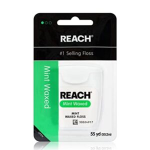 Reach Waxed Dental Floss | Effective Plaque Removal, Extra Wide Cleaning Surface | Shred Resistance & Tension, Slides Smoothly & Easily , PFAS FREE | Mint Flavored, 55 Yards, 1 Pack