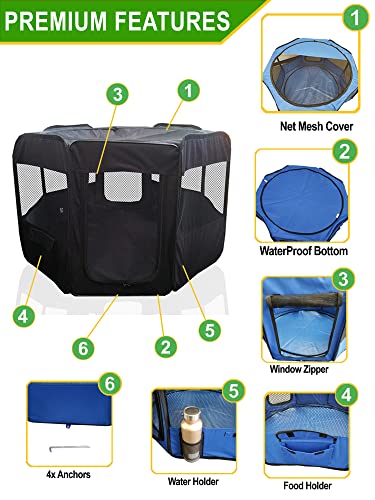 Portable Pet Playpen 45 * 45 * 22" Premium Large Size Puppy Kennel - Best for Small and Medium Size Dogs and Cats - Simple Folding Design for Easy Storage