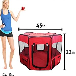 Portable Pet Playpen 45 * 45 * 22" Premium Large Size Puppy Kennel - Best for Small and Medium Size Dogs and Cats - Simple Folding Design for Easy Storage