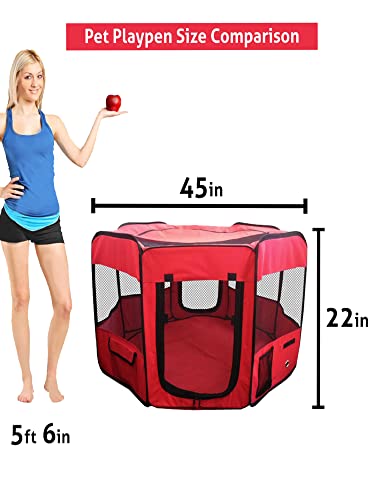 Portable Pet Playpen 45 * 45 * 22" Premium Large Size Puppy Kennel - Best for Small and Medium Size Dogs and Cats - Simple Folding Design for Easy Storage