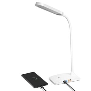 tw desk lamps for home office - super bright small desk lamp with usb charging port, a perfect led desk light as study lamp, bedside reading lights, white