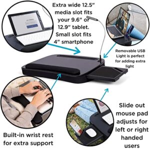 Sofia + Sam Multi-Tasking Lap Desk with Memory Foam Cushion | USB Light and Mouse Pad | Fits Laptops Up to 15" | Tablets Up to 9.6" | Smart Phones Up to 4" | Black Top | Home Office