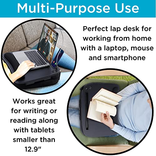 Sofia + Sam Multi-Tasking Lap Desk with Memory Foam Cushion | USB Light and Mouse Pad | Fits Laptops Up to 15" | Tablets Up to 9.6" | Smart Phones Up to 4" | Black Top | Home Office