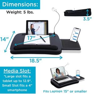 Sofia + Sam Multi-Tasking Lap Desk with Memory Foam Cushion | USB Light and Mouse Pad | Fits Laptops Up to 15" | Tablets Up to 9.6" | Smart Phones Up to 4" | Black Top | Home Office