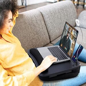 Sofia + Sam Multi-Tasking Lap Desk with Memory Foam Cushion | USB Light and Mouse Pad | Fits Laptops Up to 15" | Tablets Up to 9.6" | Smart Phones Up to 4" | Black Top | Home Office