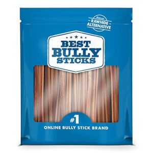 best bully sticks 6 inch all-natural thin bully sticks for dogs - 6” fully digestible, 100% grass-fed beef, grain and rawhide free | 24 pack